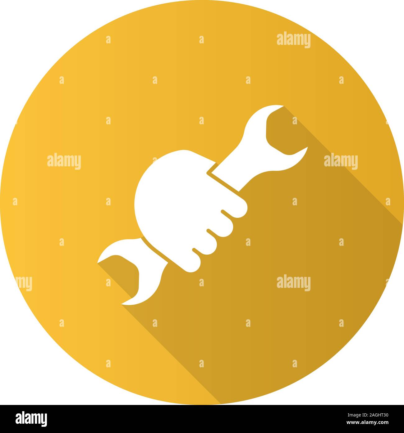 Hand holding wrench flat linear long shadow icon. Double open ended ...