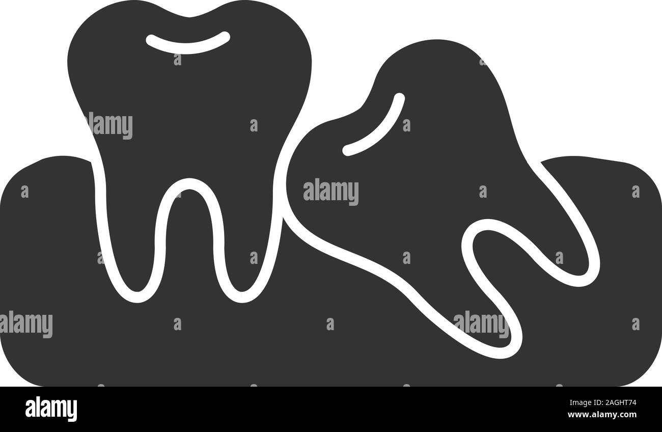 Crooked teeth glyph icon. Malocclusion. Wisdom tooth problem ...
