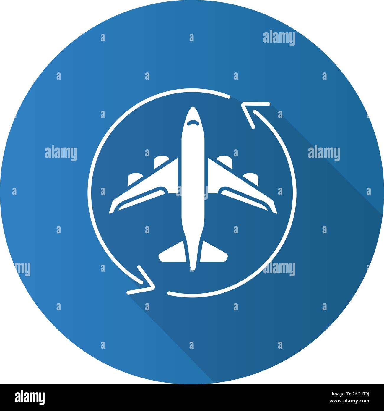 Flight transit flat design long shadow glyph icon. Circle arrow with ...