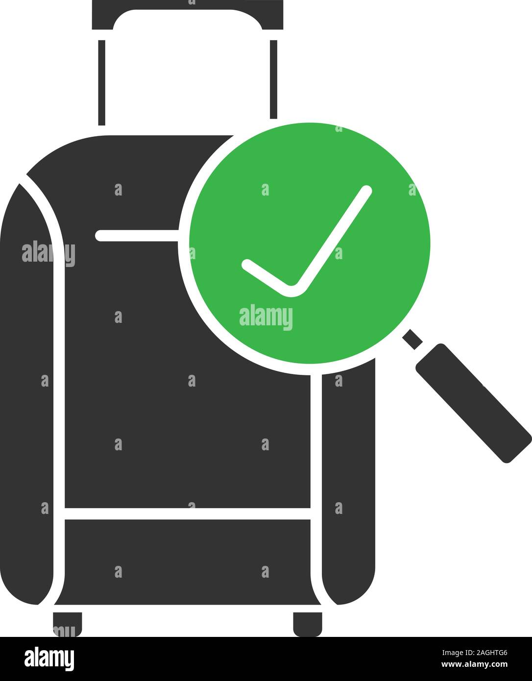 Baggage allowance glyph icon. Successful luggage check. Suitcase with ...