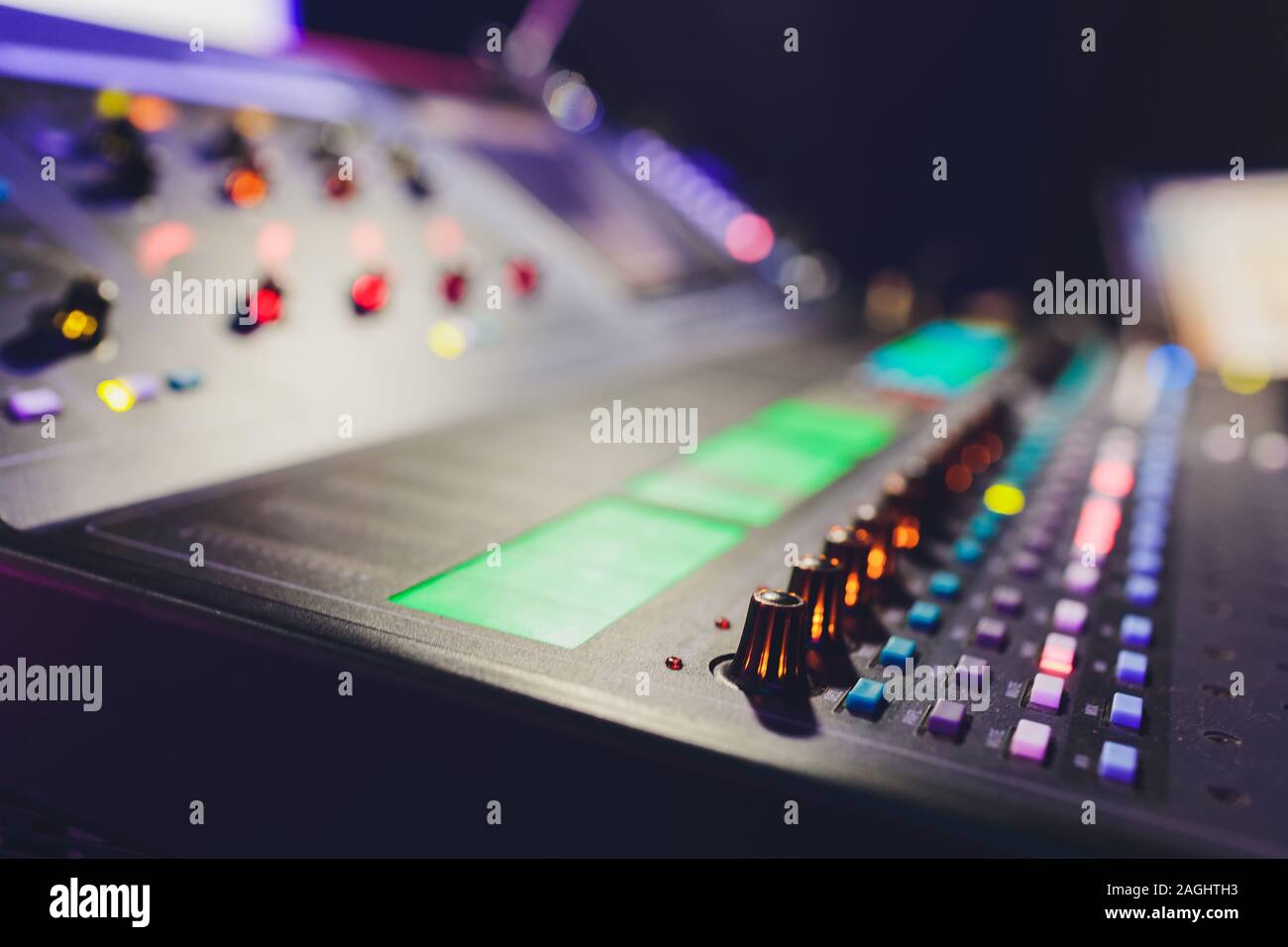 DJ equipment. Player and mixing console with headphones. Night club ...