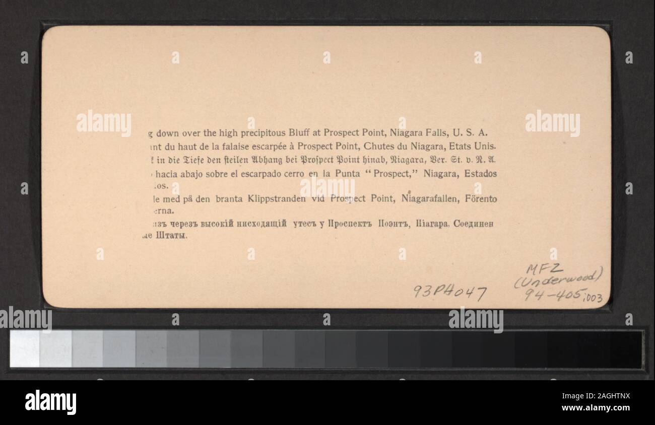 Looking down over the high precipitous bluff of Prospect Point, Niagara ...