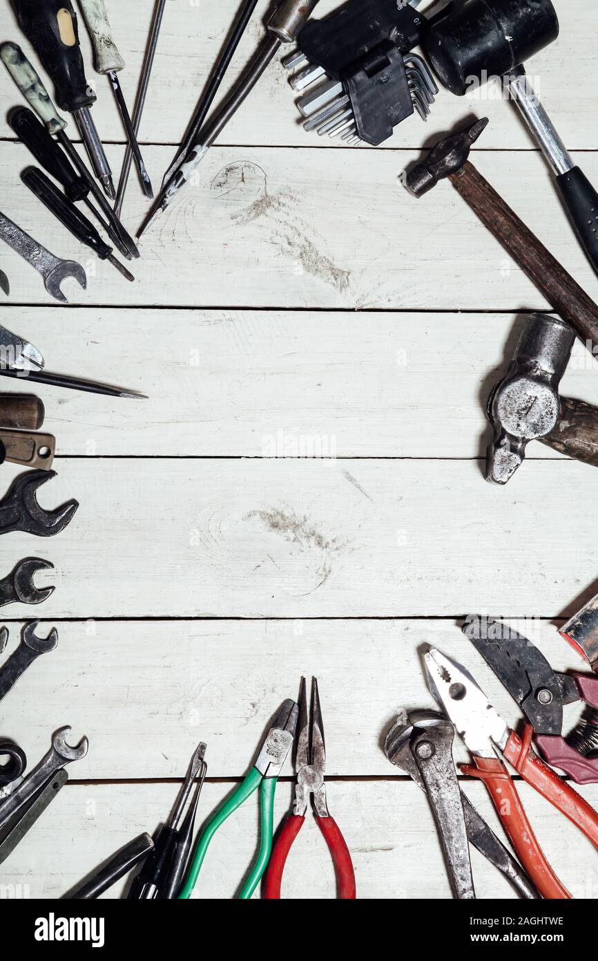 construction tools for repair hammers screwdriver drill keys Stock ...