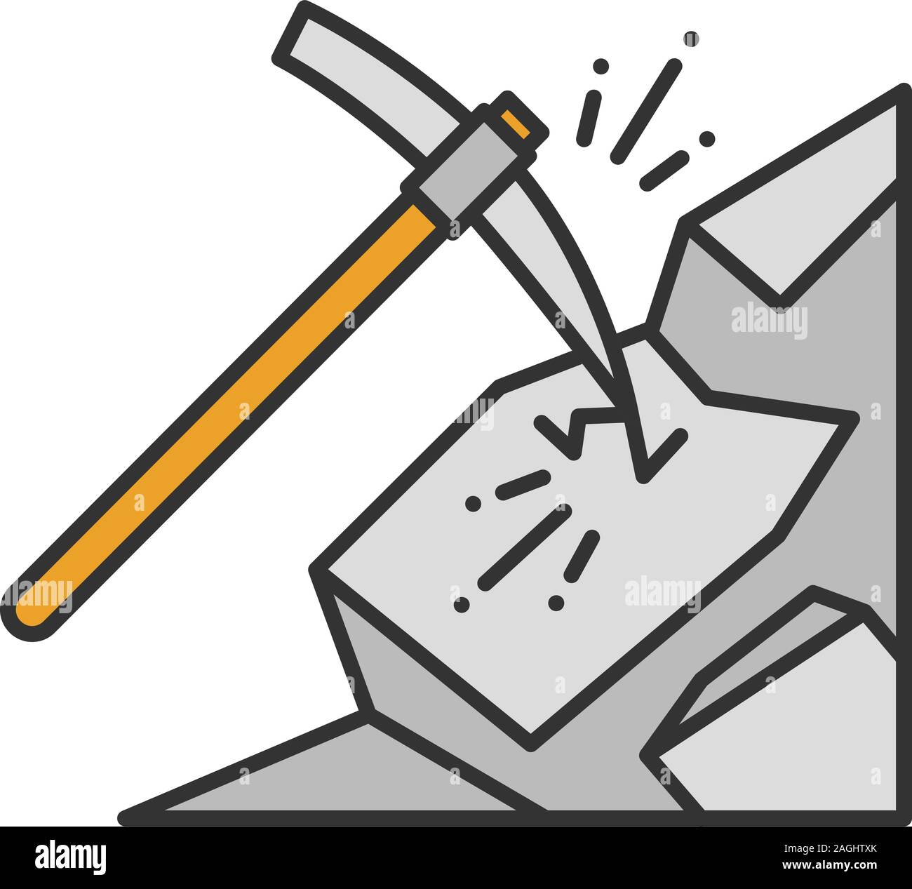 Pickaxe breaking mountain color icon. Mining. Navvy pick. Isolated ...
