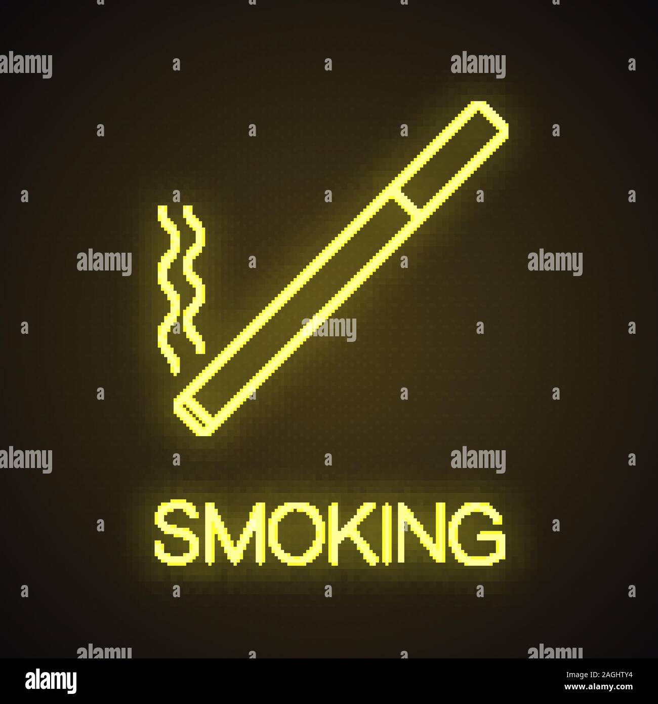 Burning cigarette neon light icon. Smoking area glowing sign. Vector ...