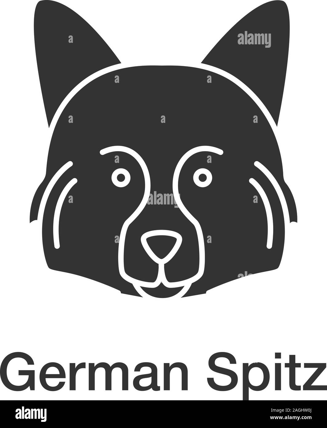 German Spitz glyph icon. Hunting dog breed. Silhouette symbol. Negative ...