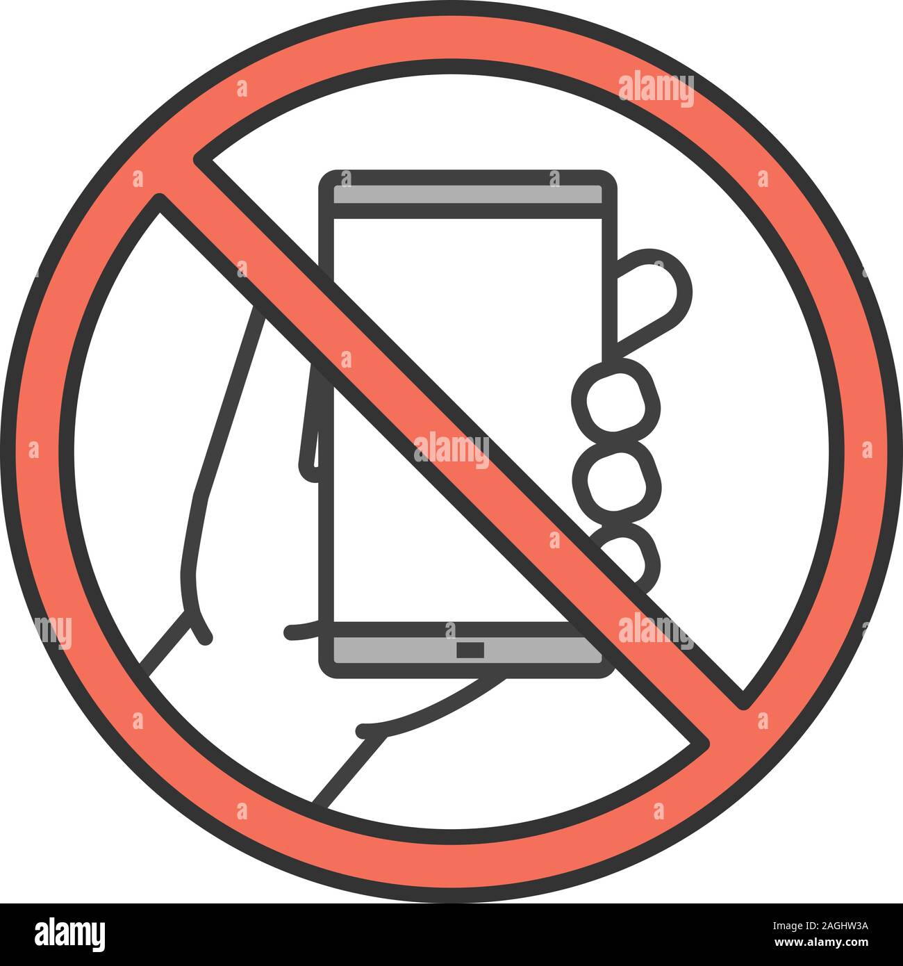 Forbidden sign with mobile phone color icon. No smartphone prohibition ...
