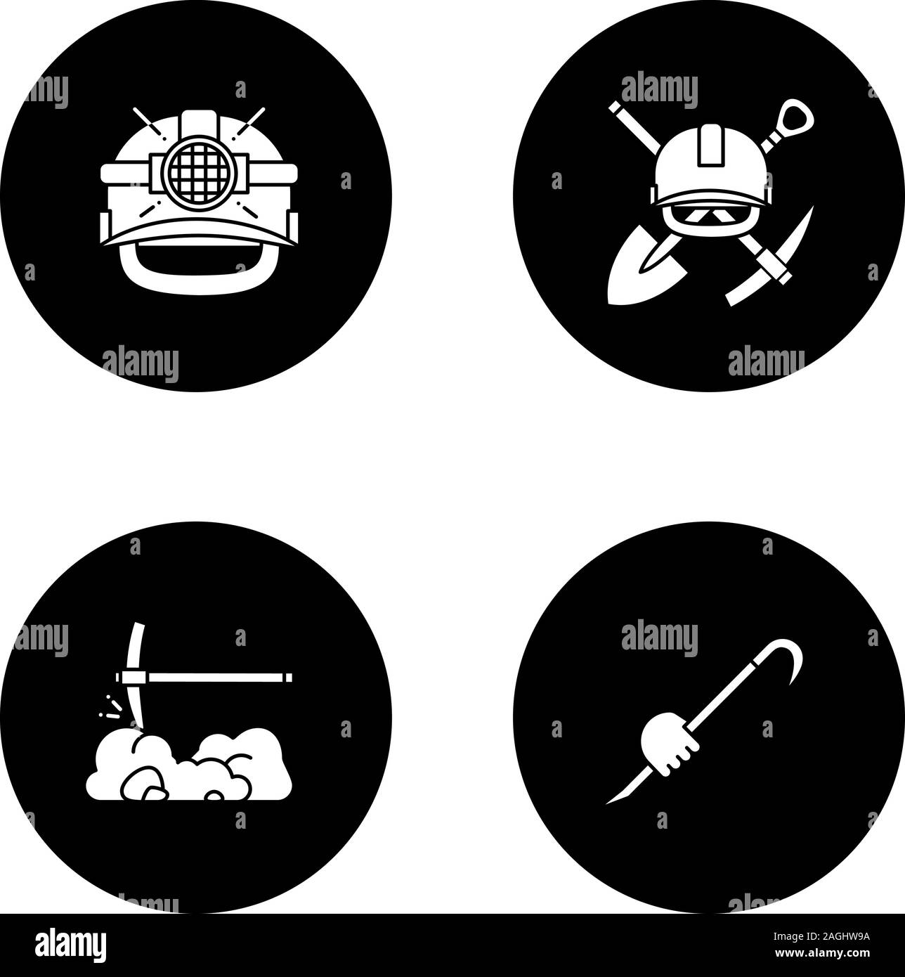 Construction tools glyph icons set. Mining. Safety helmet, mining ...
