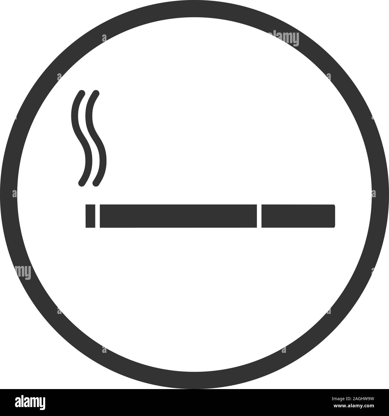 Smoking area sign glyph icon. Circle with burning cigarette inside ...