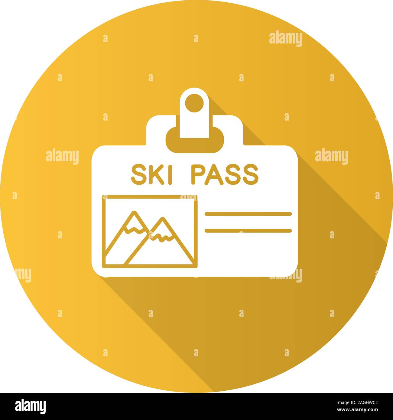 Ski pass badge flat design long shadow glyph icon. Lift ticket. Vector ...