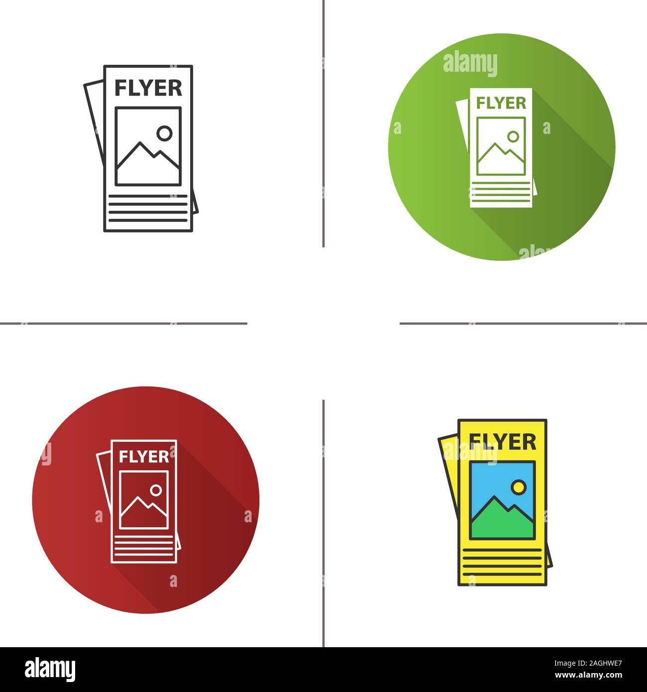 Flyer mockup icon. Leaflet template. Flat design, linear and color ...