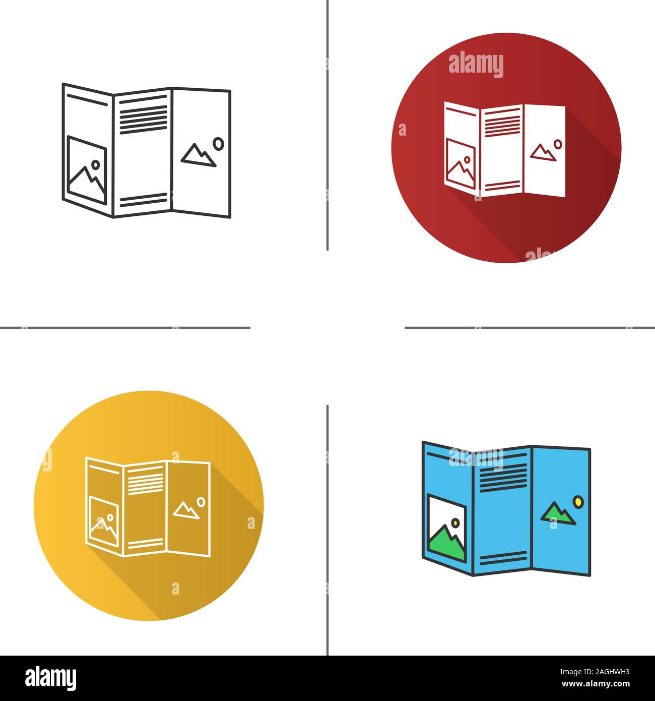 Folded brochure mockup icon. Booklet template. Flat design, linear and ...