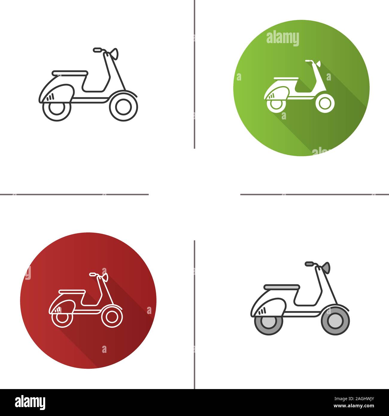 Scooter side view icon. Flat design, linear and color styles. Motorbike ...