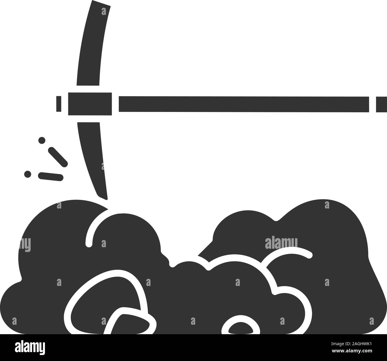 Pick axe breaking rocks glyph icon. Silhouette symbol. Mining. Navvy ...