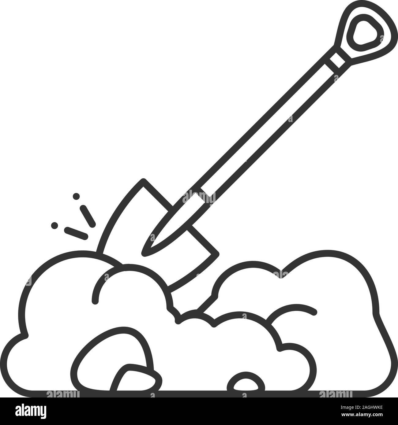 Digging shovel linear icon. Thin line illustration. Spade. Contour ...