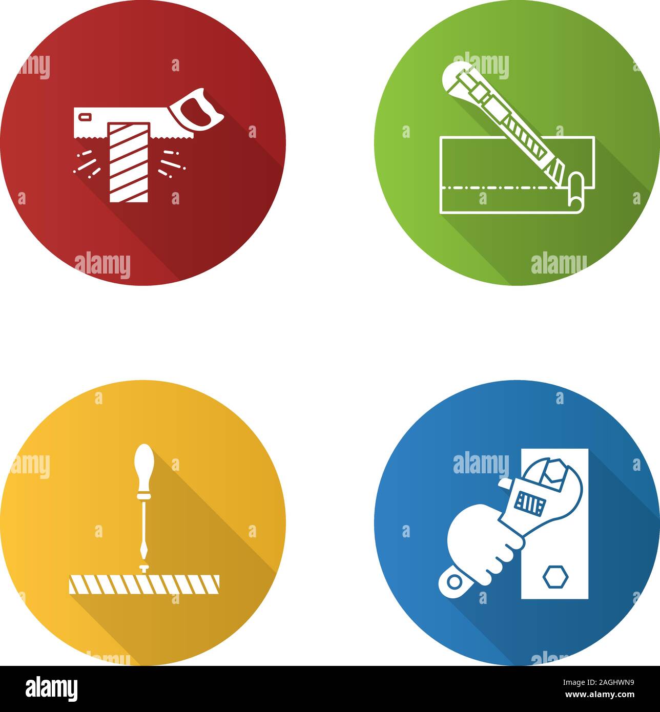 Construction tools flat design long shadow glyph icon. Tenon saw ...