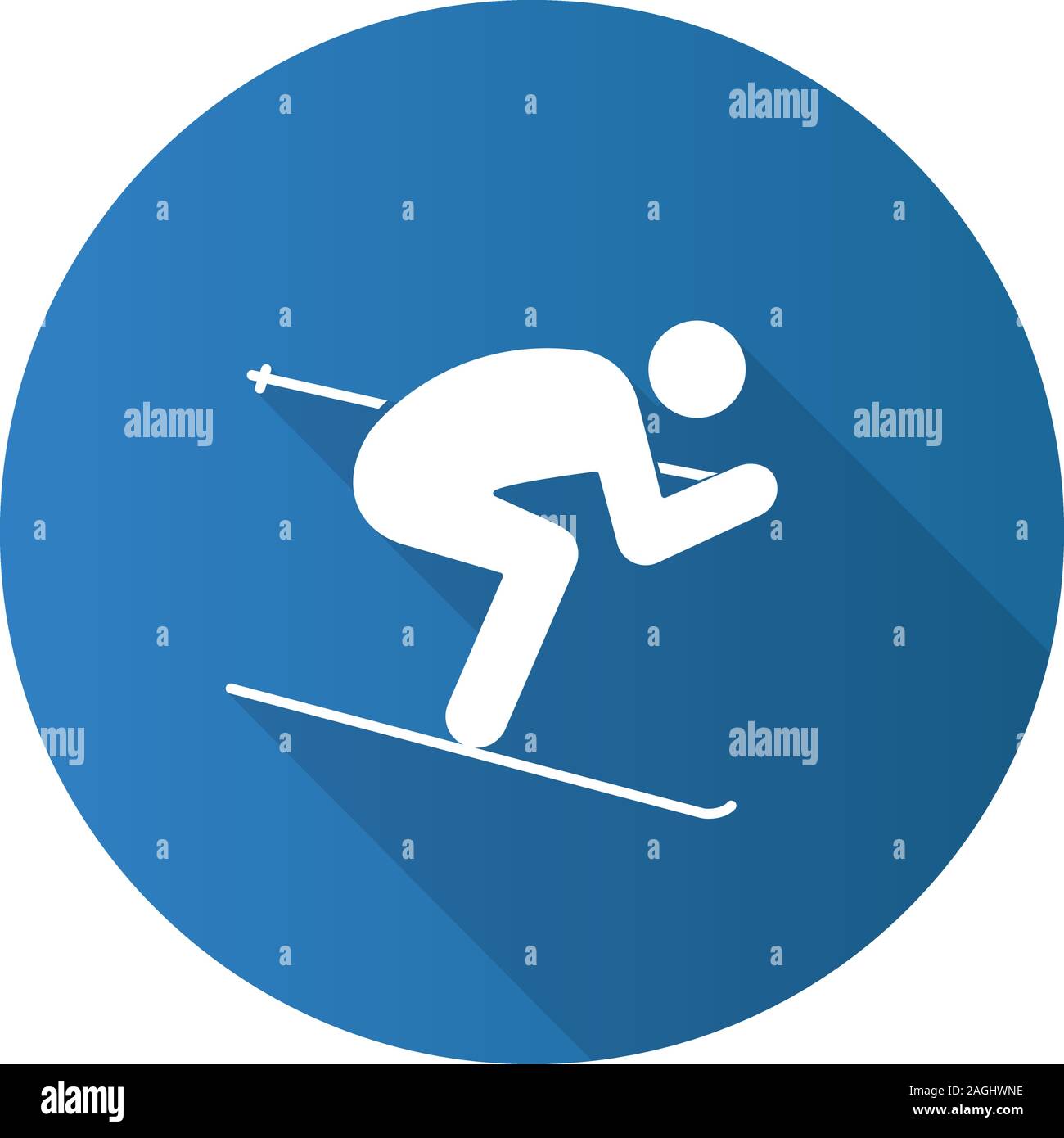 Skier flat design long shadow glyph icon. Skiing person. Vector ...