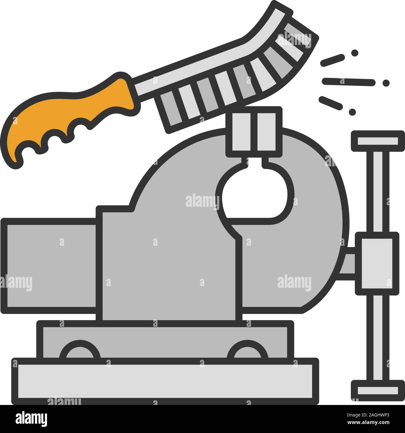 Bench vice cleaning with wire brush color icon. Leg vice. Isolated ...