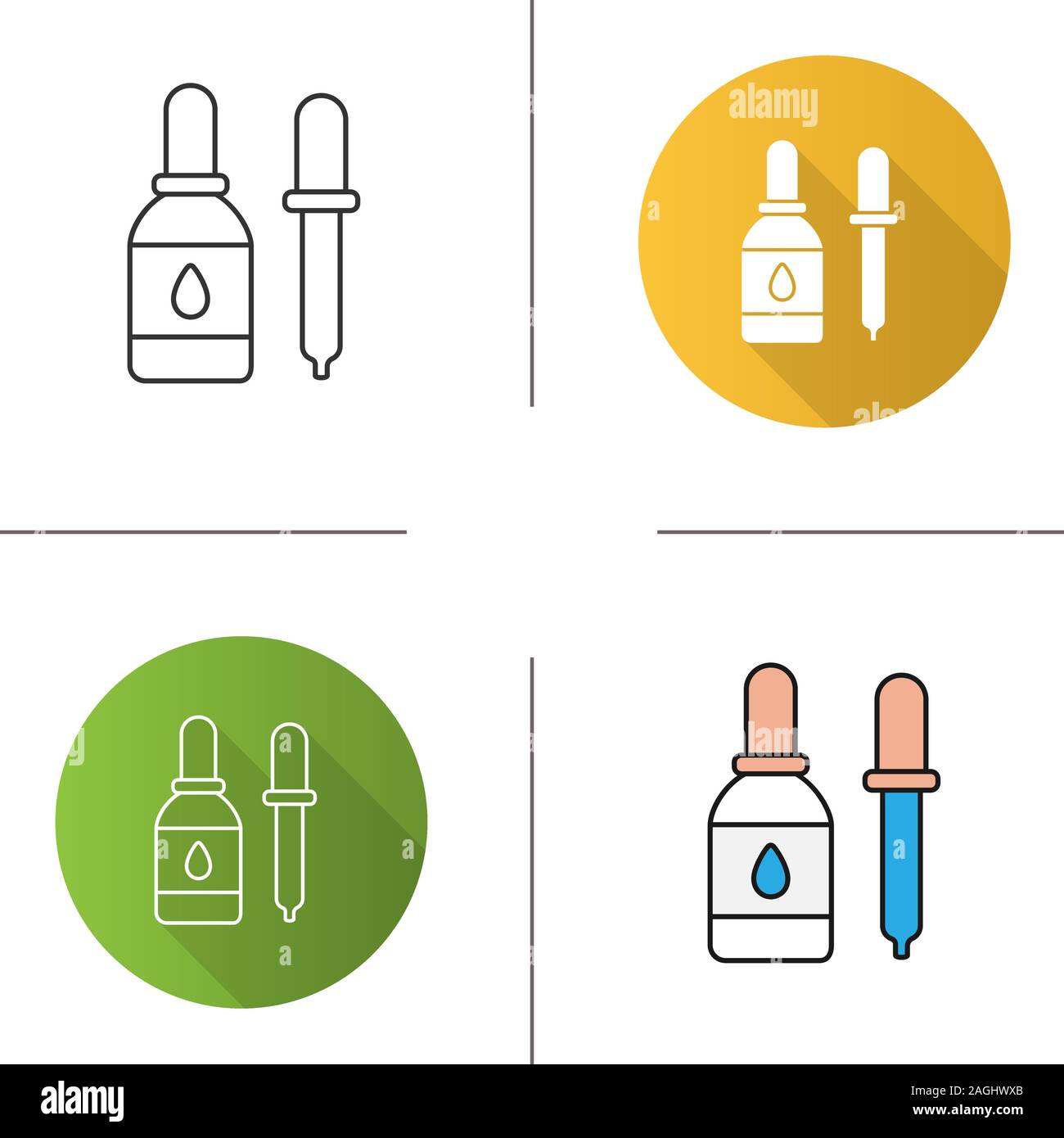 Eye drops and dropper icon. Medicine. Liquid bottle. Flat design ...