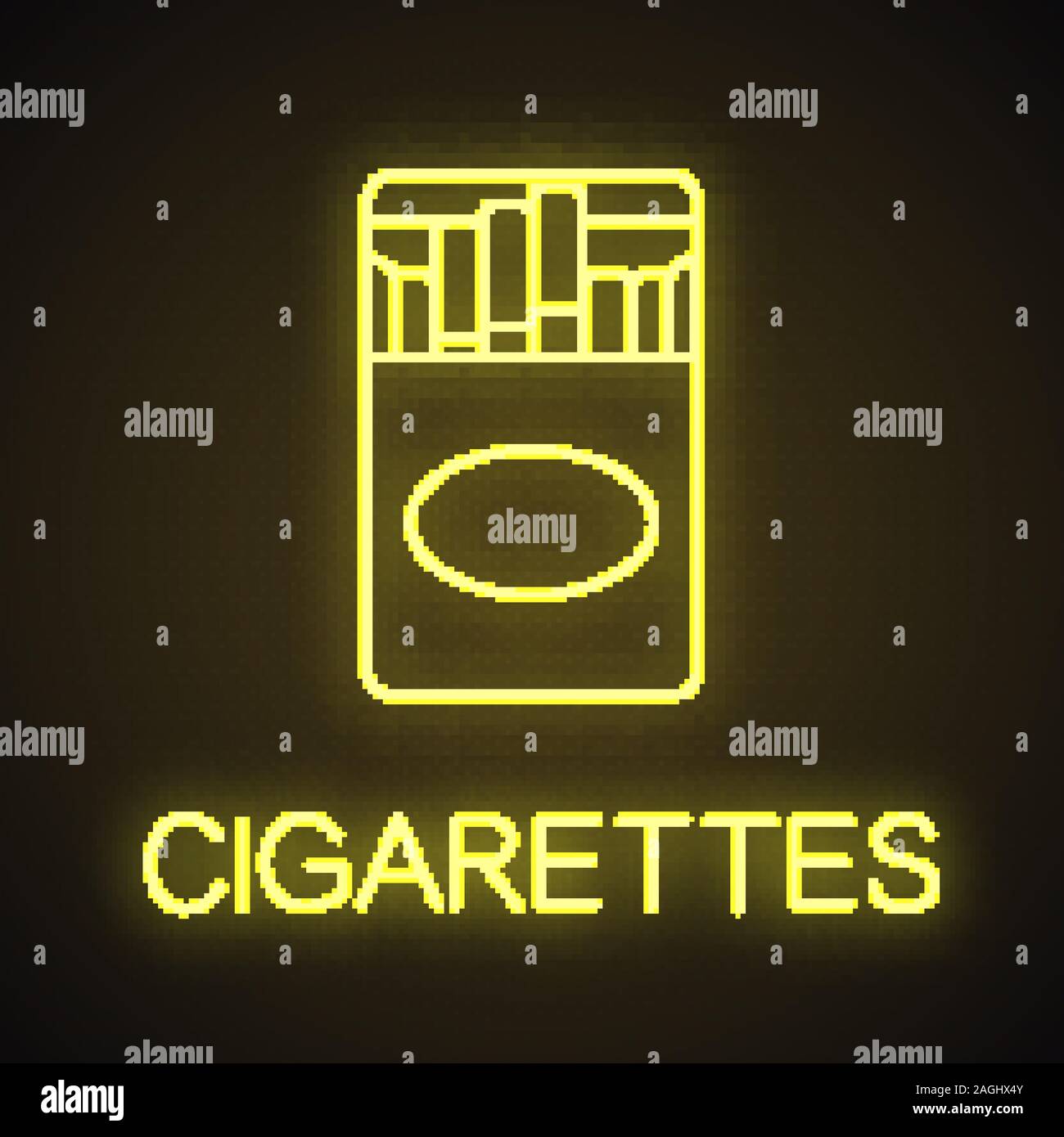 Open cigarette pack neon light icon. Smoking. Glowing sign. Vector ...