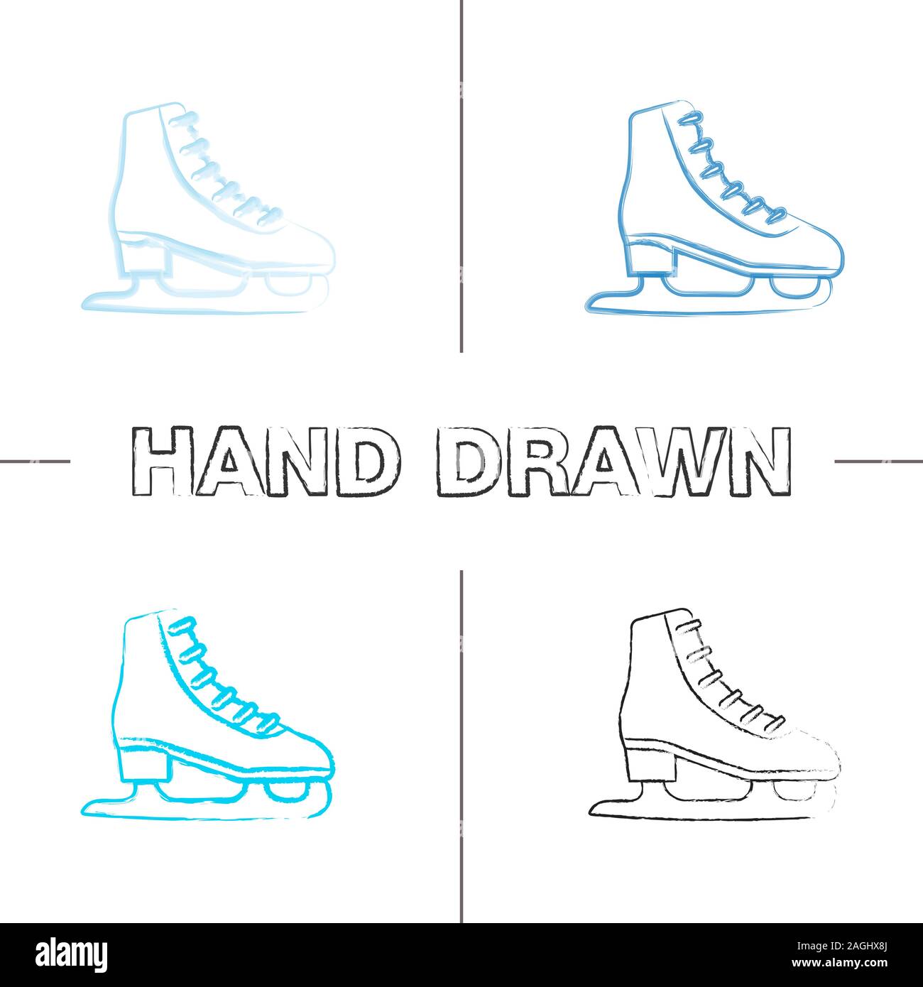 Ice skate hand drawn icons set. Skating boot. Color brush stroke ...