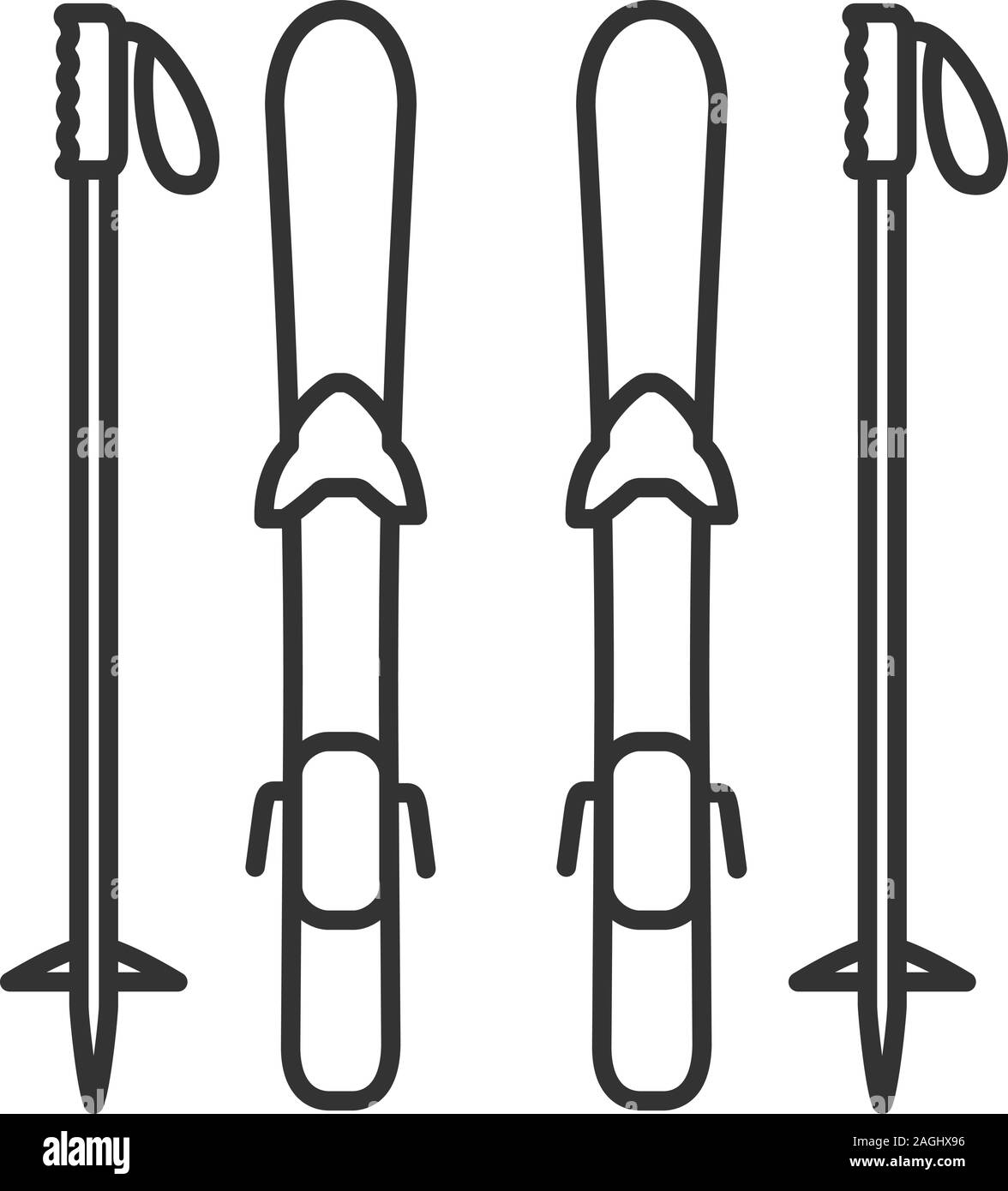 Skiing equipment linear icon. Thin line illustration. Ski boards and ...