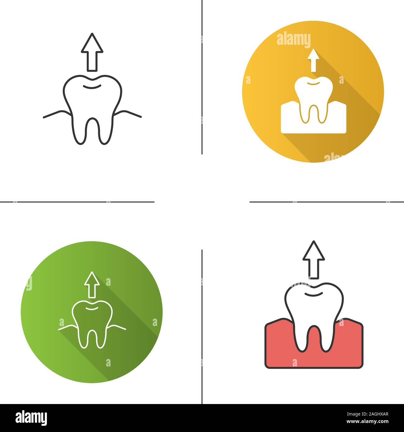 Dental extraction icon. Tooth pulling. Flat design, linear and color ...