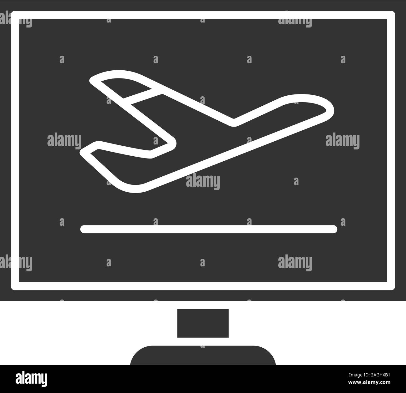Airplane tickets online booking glyph icon. Flights schedule. Computer ...