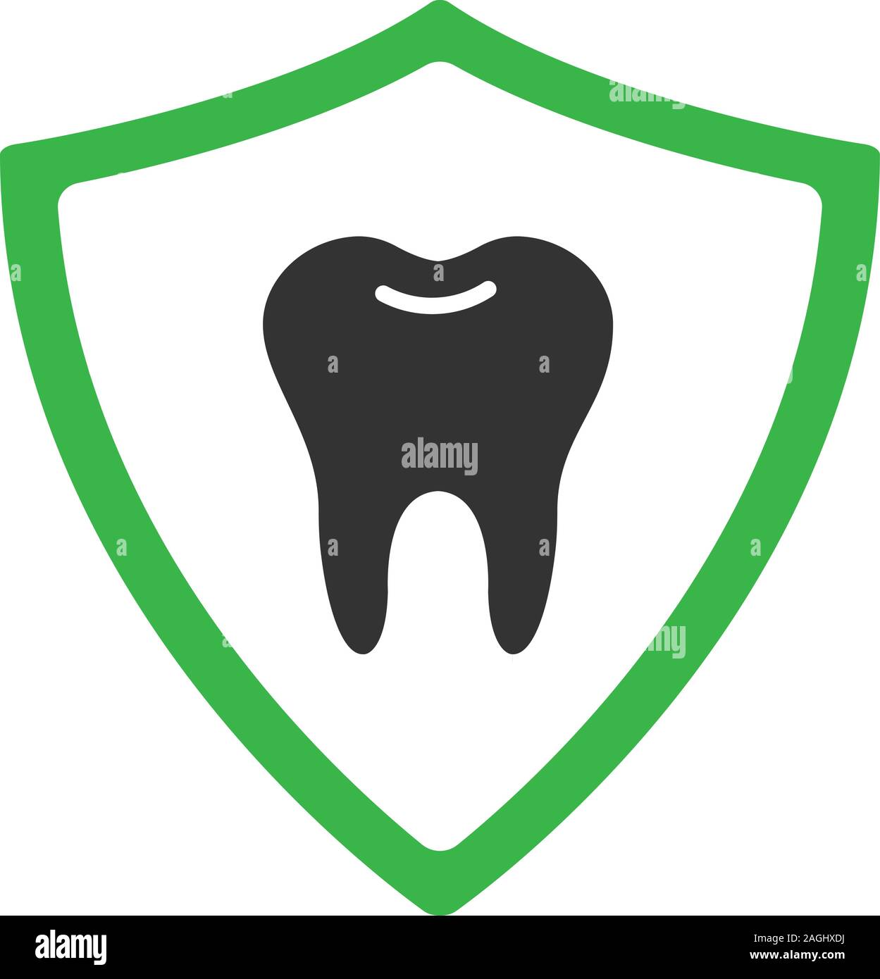 Teeth protection glyph icon. Tooth inside shield. Silhouette symbol ...
