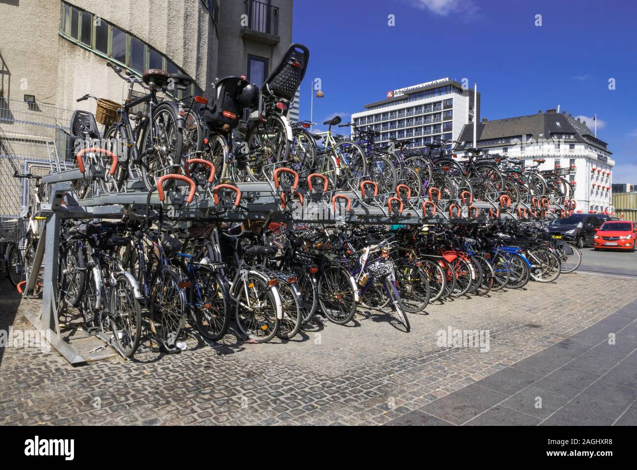Bicycles racks near the Central Train Station in Copenhagen, Denmark ...