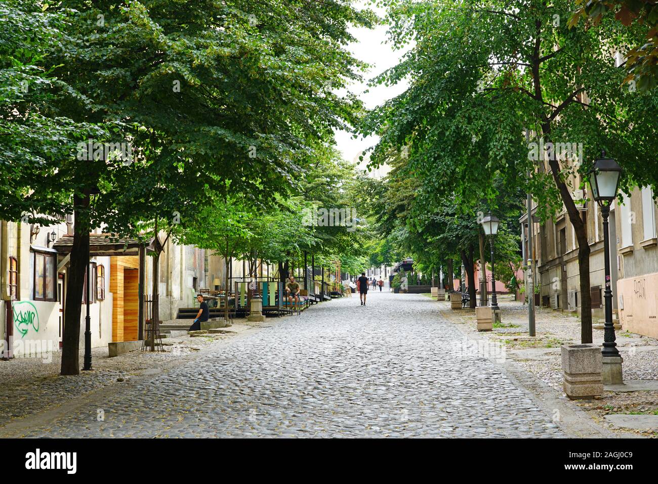 BELGRADE, SERBIA -18 JUN 2019- View of Skadarska Street (Skadarlija), a ...