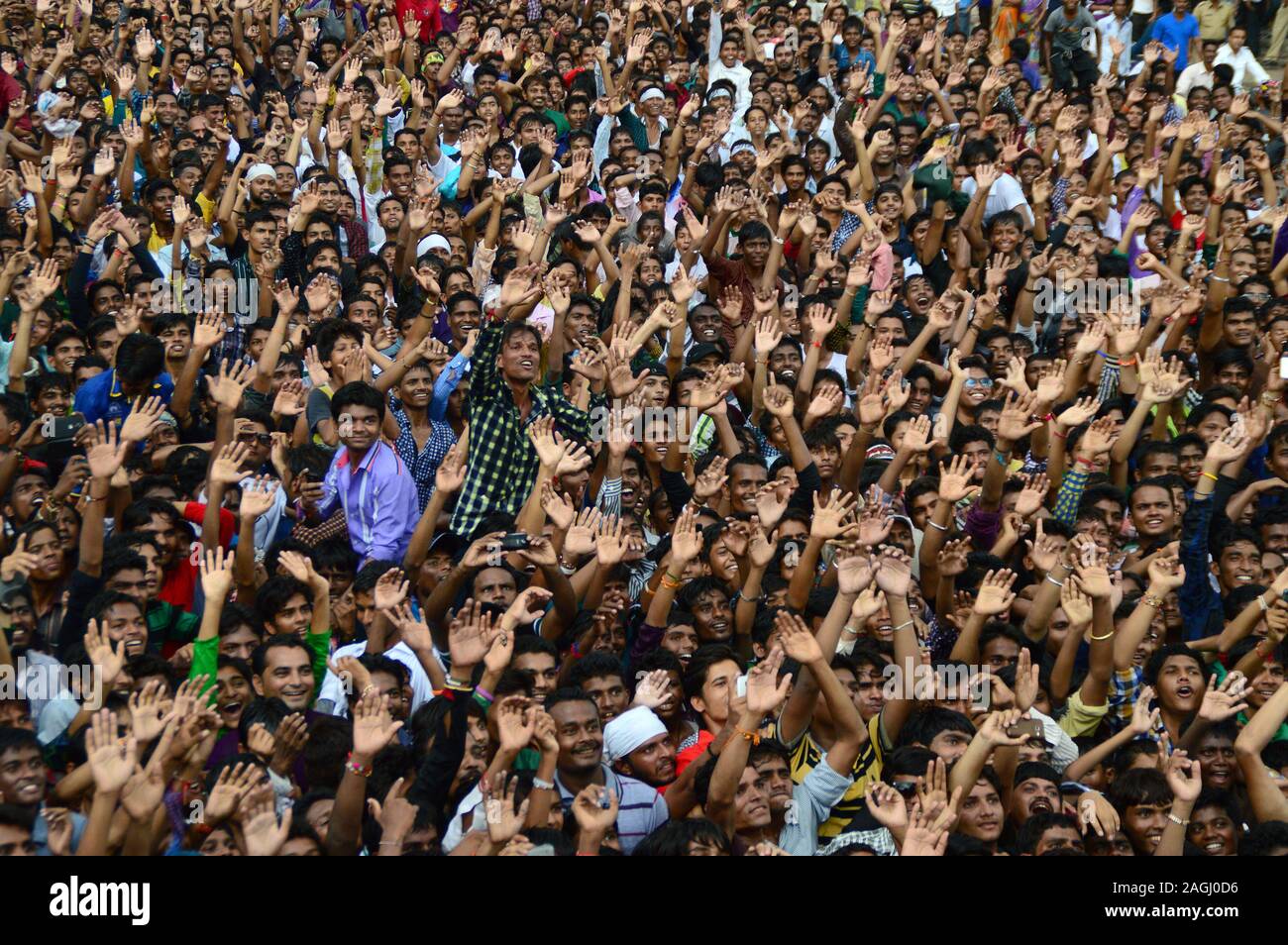 AMRAVATI, MAHARASHTRA, INDIA - AUGUST 24 : Crowd of young People ...