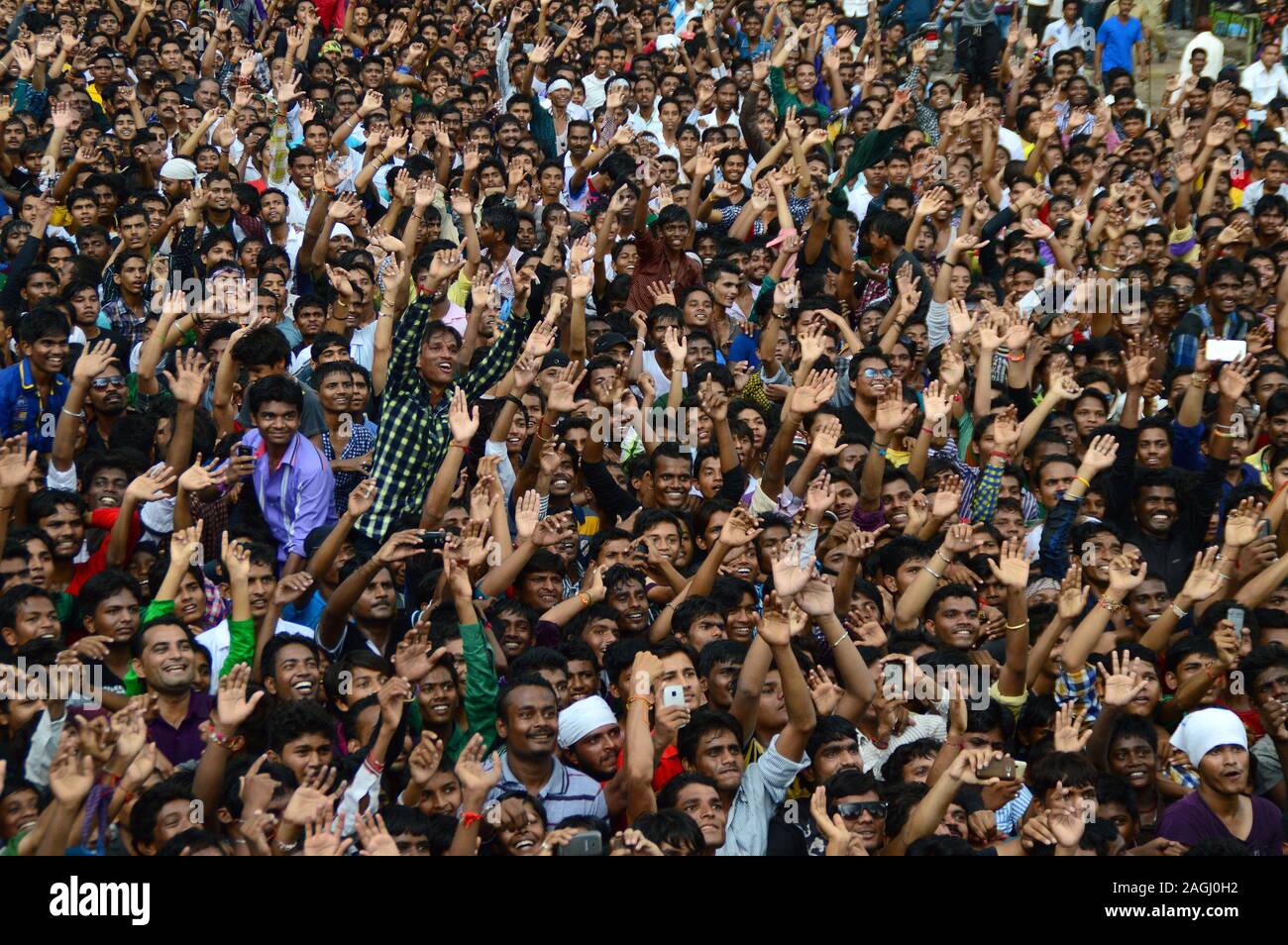 AMRAVATI, MAHARASHTRA, INDIA - AUGUST 24 : Crowd of young People ...