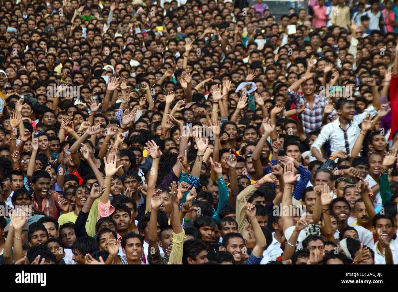 AMRAVATI, MAHARASHTRA, INDIA - AUGUST 24 : Crowd of young People ...