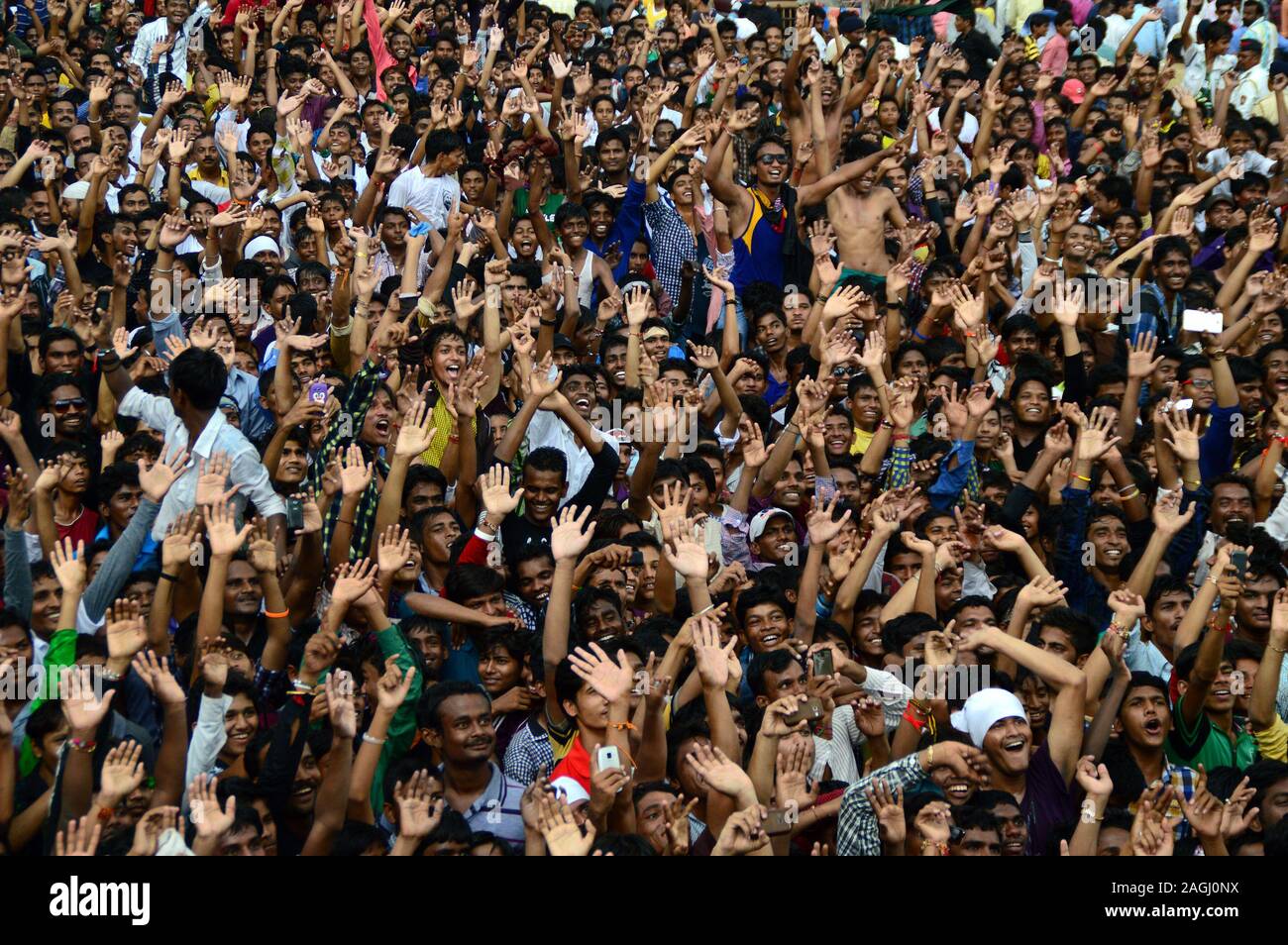 AMRAVATI, MAHARASHTRA, INDIA - AUGUST 24 : Crowd of young People ...