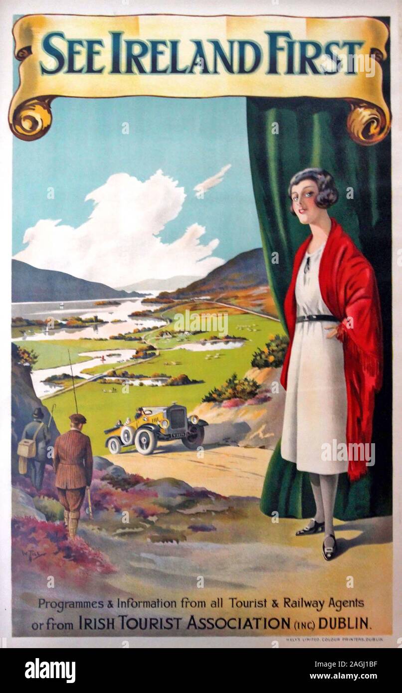 SEE IRELAND FIRST travel poster about 1920 Stock Photo - Alamy