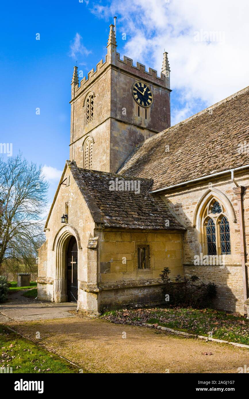 All Saints church showing clock and bell tower in Christian Malford ...