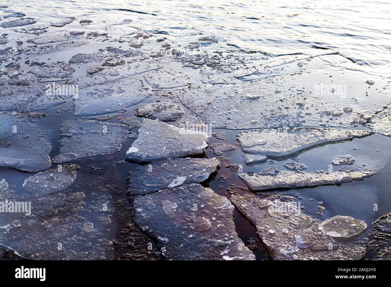 Broken pieces of ice over water in winter, Stockholm, Sweden Stock ...