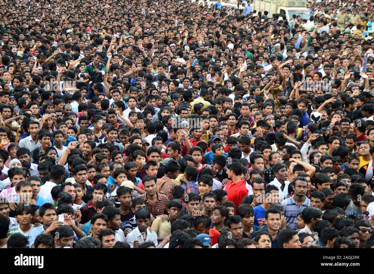AMRAVATI, MAHARASHTRA, INDIA - AUGUST 24 : Crowd of young People ...