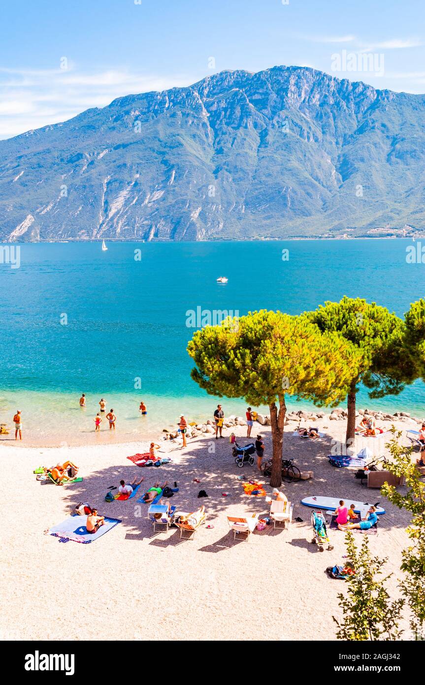Limone Sul Garda, Lombardy, Italy - September 12, 2019: Cozy beach on ...