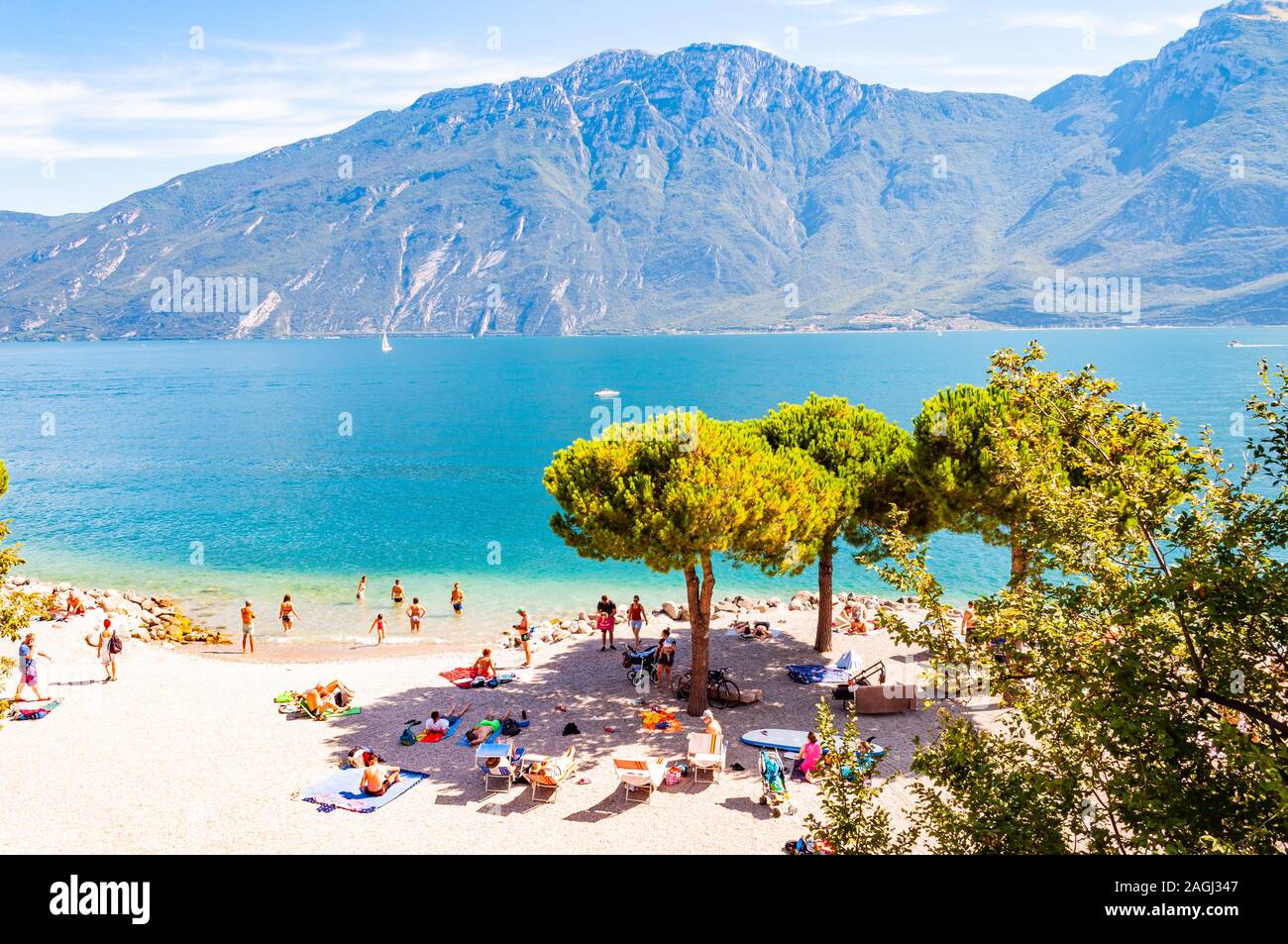 Limone Sul Garda, Lombardy, Italy - September 12, 2019: Cozy beach on ...