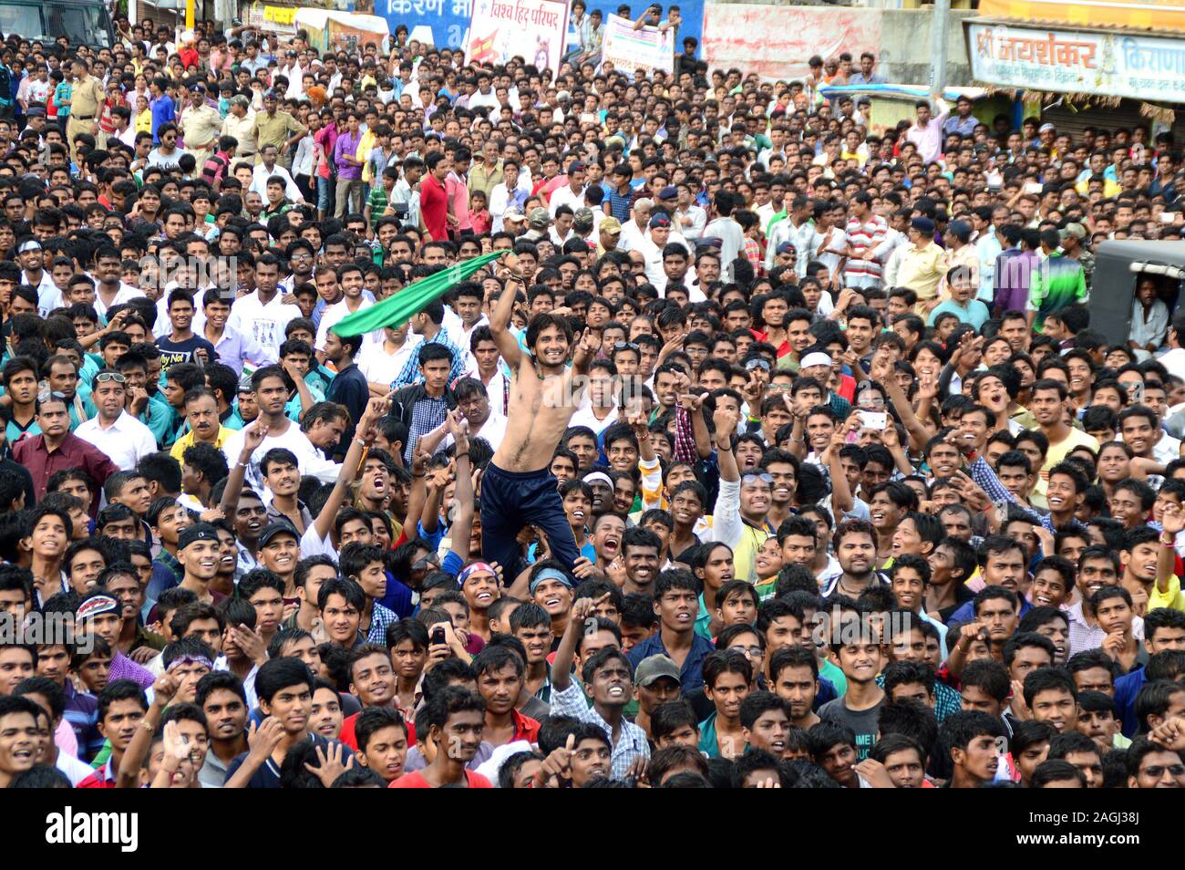 AMRAVATI, MAHARASHTRA, INDIA - AUGUST 24 : Crowd of young People ...