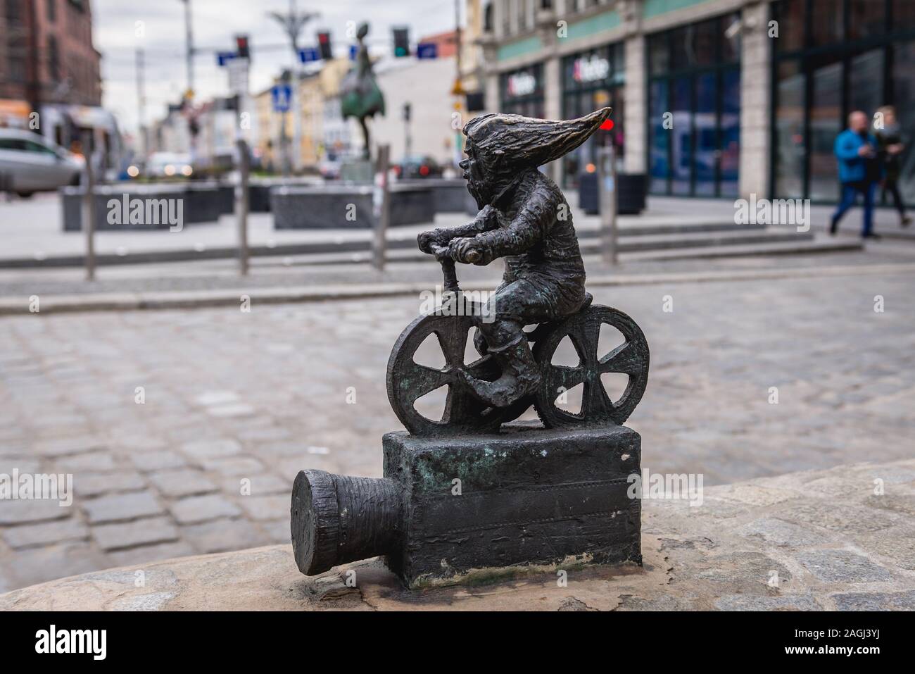 Figurine of filmgoer dwarf in front of cinema building on the Old Town ...
