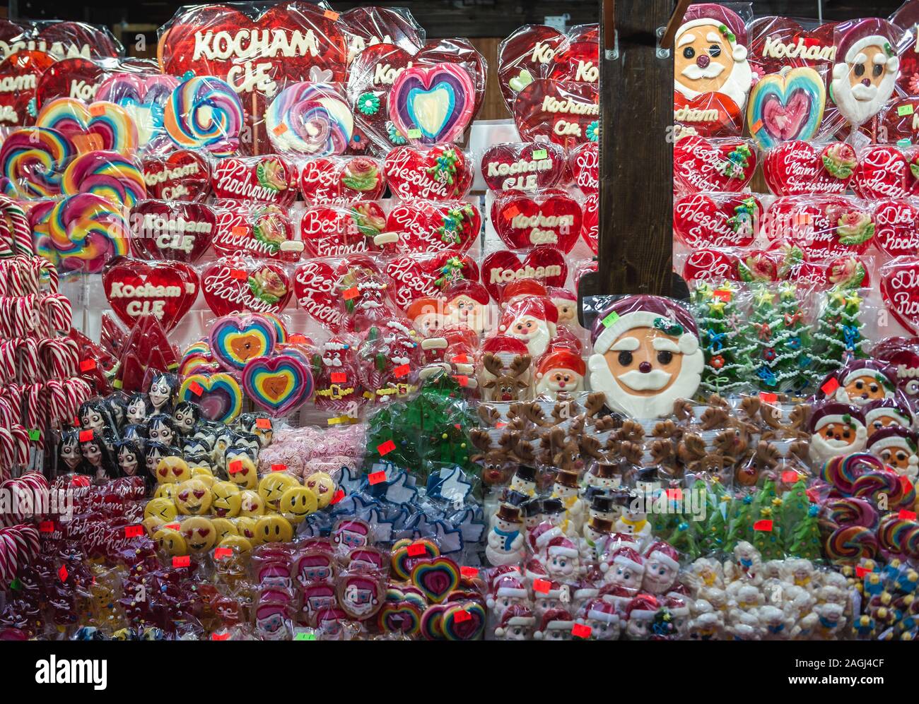 Decorated lollipops on a stall during traditional Christmas market on ...