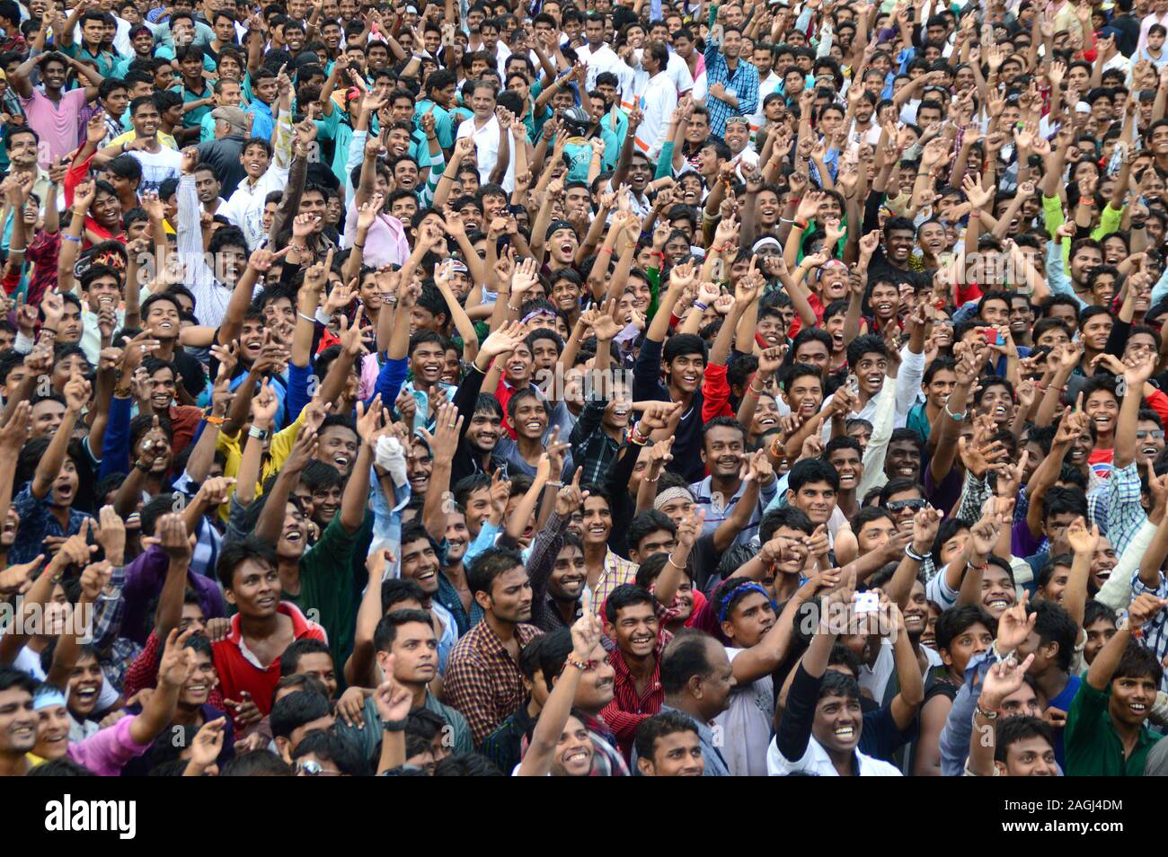 AMRAVATI, MAHARASHTRA, INDIA - AUGUST 24 : Crowd of young People ...