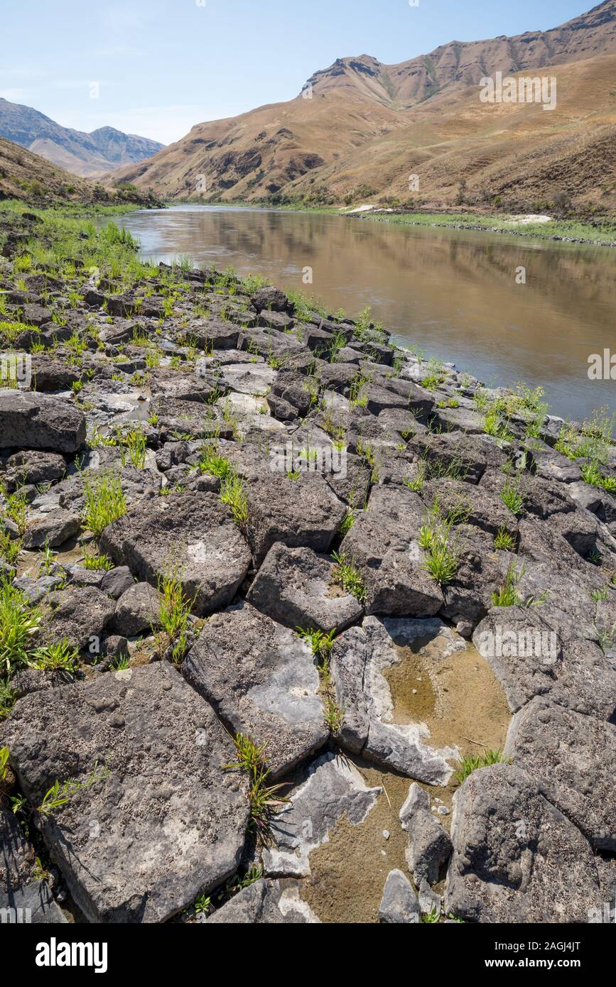 Columnar basalt formation along Idaho's Lower Salmon River Stock Photo ...
