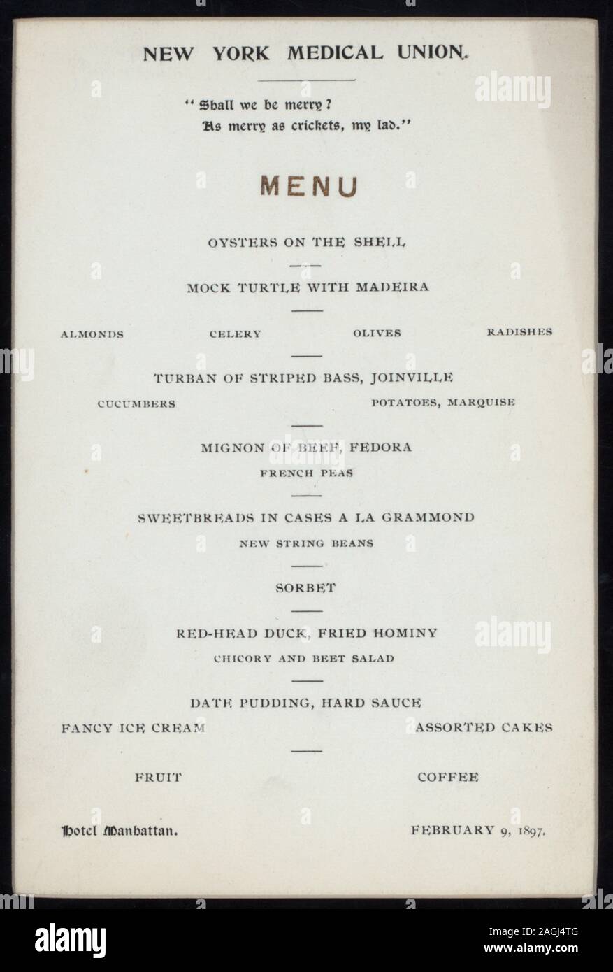 MENU [held by] NEW YORK MEDICAL UNION [at] HOTEL MANHATTAN, [NEW YORK ...