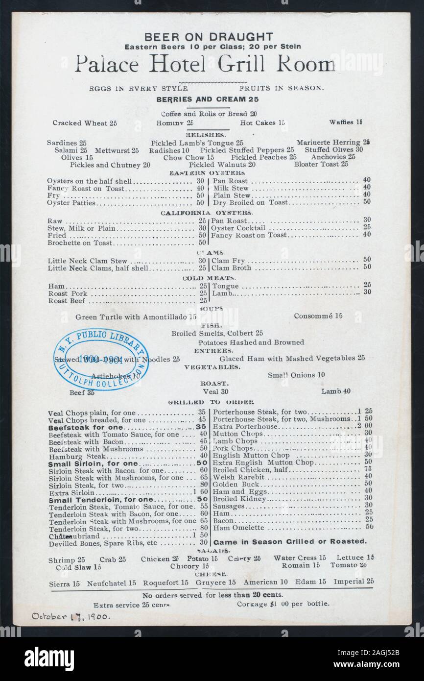 A LA CARTE MENU; [DATE INFO SUPPLIED BY FEB]; MENU [held by] PALACE ...