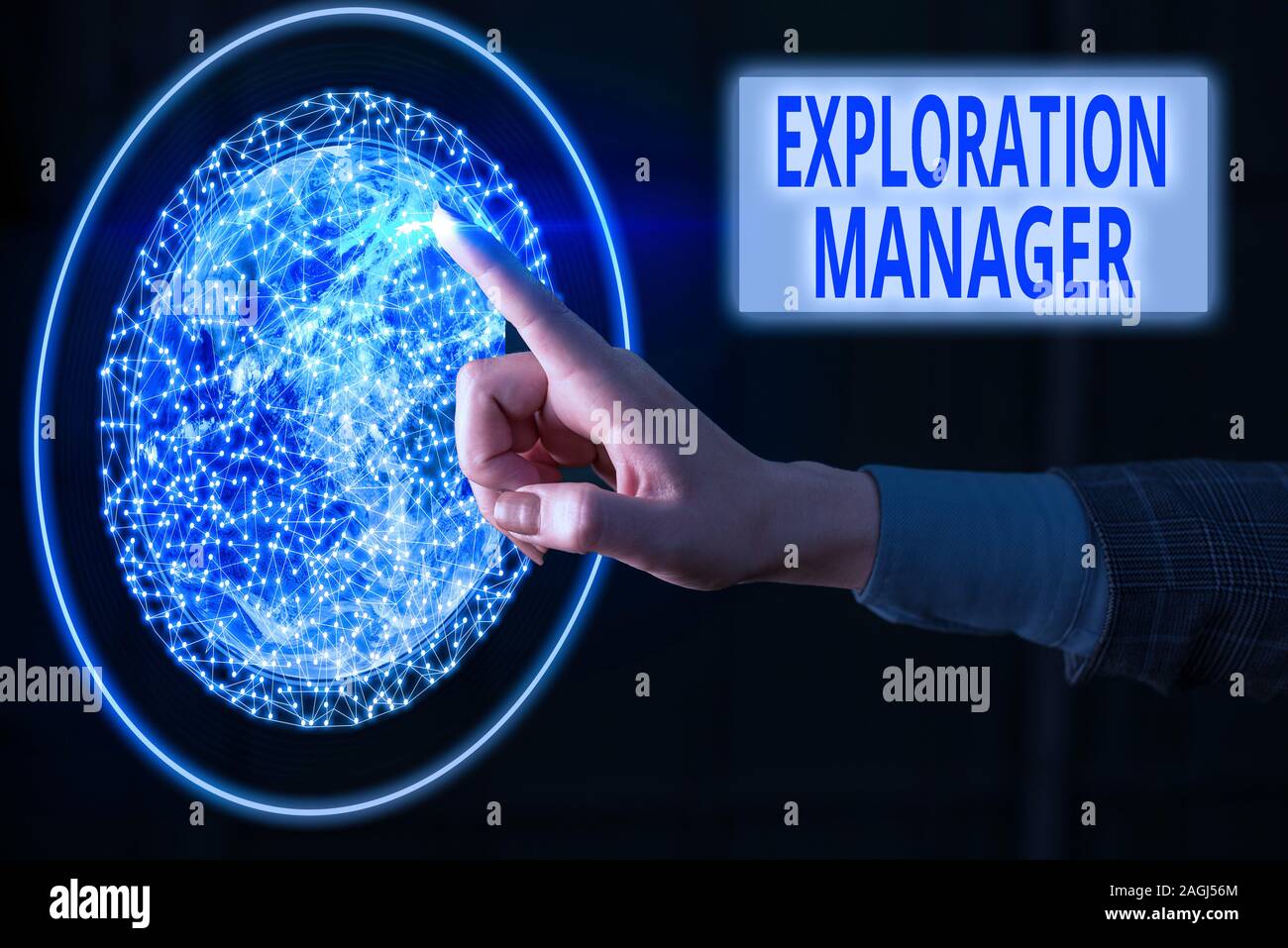 Text sign showing Exploration Manager. Business photo showcasing lead ...