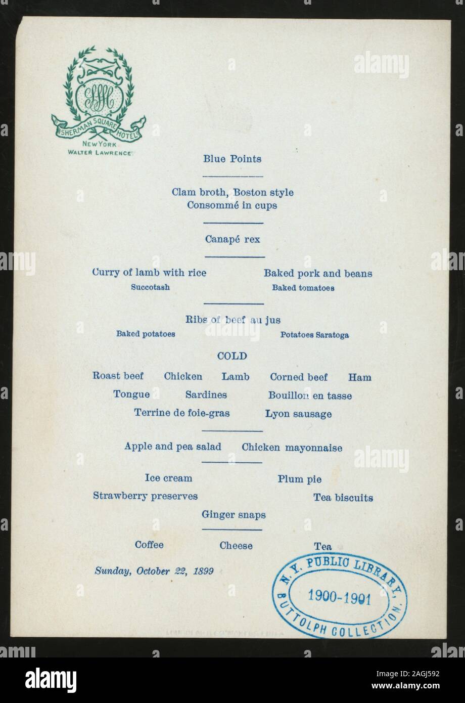 HOTEL MONOGRAM AT TOP OF MENU; THIS COULD POSSIBLY BE A LUNCH MENU AS ...